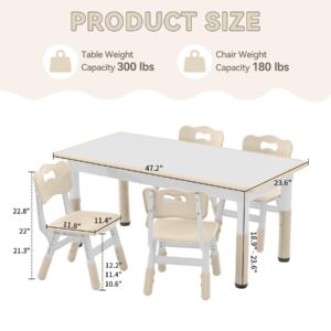 GITAWUSA Kids Study Table and Chairs Set, Height Adjustable Toddler Table and Chair Set for Kids Ages 3-8, Graffiti Desktop (Burlywood - 1)