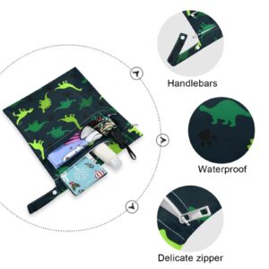 Kigai 2pcs Dinosaur Wet Dry Bags,Waterproof Reusable Cloth Diaper Wet Dry Bags for Travel,Diapers,Dirty Gym Clothes and Toiletries