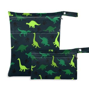 kigai 2pcs dinosaur wet dry bags,waterproof reusable cloth diaper wet dry bags for travel,diapers,dirty gym clothes and toiletries