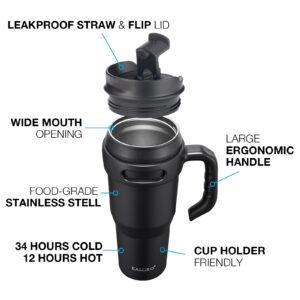 EALGRO 40 oz Tumbler with Handle, Large Insulated Tumblers with Straw and Lid, Stainless Steel Vacuum Travel Coffee Mug Cup, Black Leopard