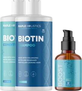 hair growth and thickening set for women and men - biotin infused shampoo, conditioner, and hair thickening serum with castor and rosemary oil