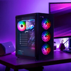 raidmax x921 mesh airflow and tempered glass gaming pc case with fans, pre-installed 6 static rgb color fans, atx mid tower pc case, black pc case, support atx, micro atx, water cooling