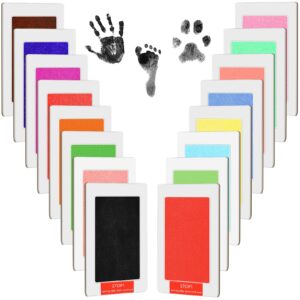 48 pcs inkless baby footprint kit includes 16 pcs colorful ink pad and 32 pcs imprint card for baby hand and footprints, handprint dog paw print kit for newborn registry gifts family printing mom girl