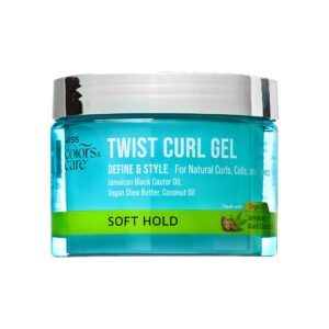 kiss colors & care twist curl gel, 6 oz. - flexible hold, perfect for twists, moisturizing & promotes hair growth, no buildup - lightweight, organic jamaican black castor oil