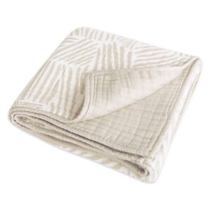 babyletto 100% Organic Cotton Quilt, GOTS-Certified, 3-Layers of Ultra-Soft and Breathable Muslin - Oat Stripe