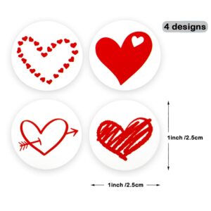 1000 PCS Cute Red Heart Stickers 2 Rolls Heart-Shaped I Love You Stickers Labels for Happy Valentines Day 4 Designs 1 Inch