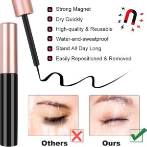 AOMIG Magnetic Eyelashes with Eyeliner Kit, 5 Pairs Natural Look False Eyelashes with Applicator, Waterproof Eyeliner Reusable Fake Lashes for Makeup Eyelashes Extension Black