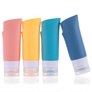 4 pcs silicone travel bottles,3oz leak proof liquid squeeze refillable portable travel size bottles,bpa free,travel accessories cosmetic containers for toiletries shampoo conditioner lotion