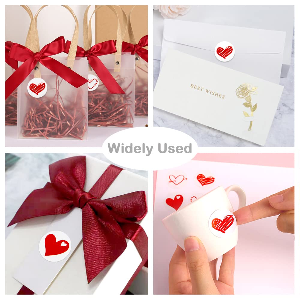 1000 PCS Cute Red Heart Stickers 2 Rolls Heart-Shaped I Love You Stickers Labels for Happy Valentines Day 4 Designs 1 Inch