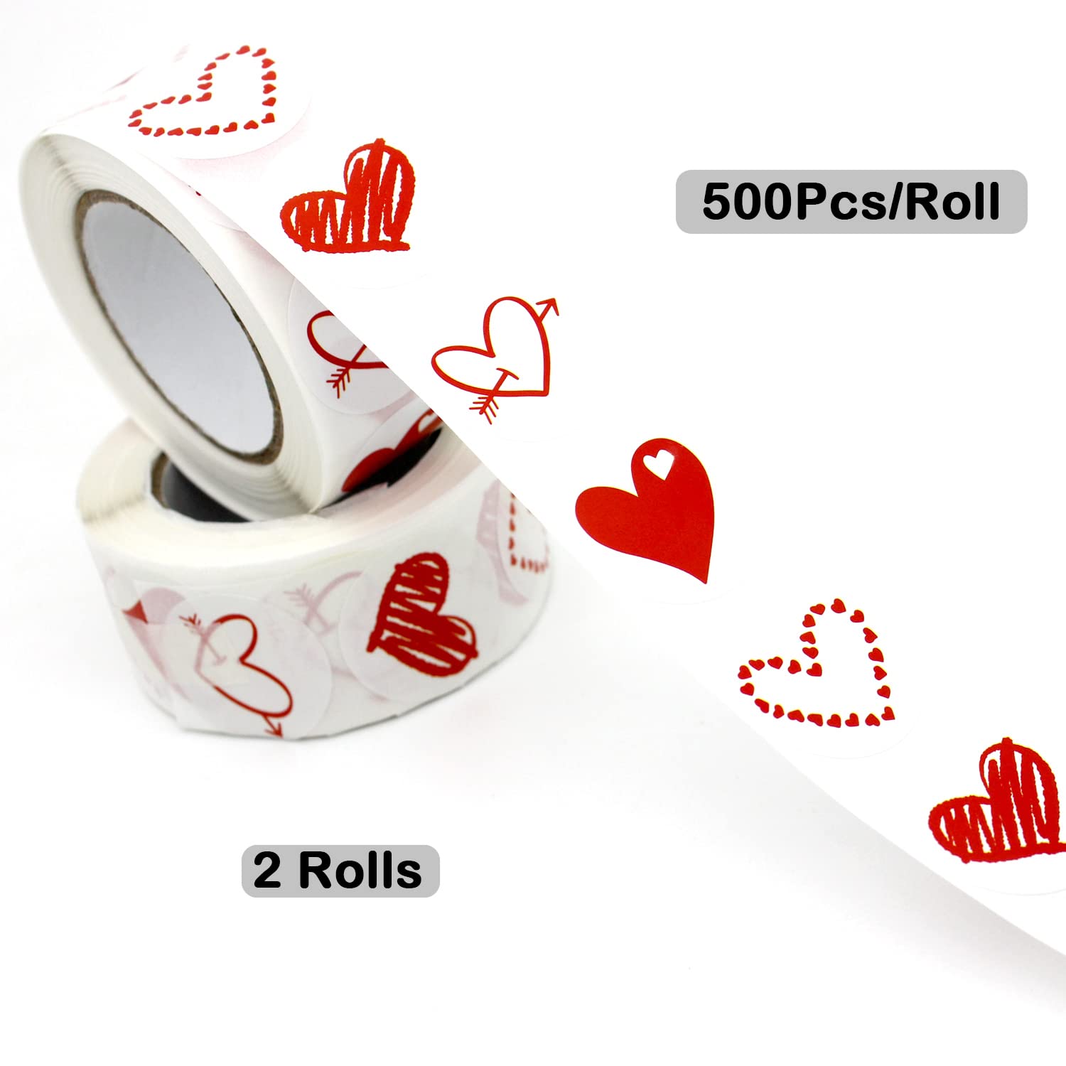 1000 PCS Cute Red Heart Stickers 2 Rolls Heart-Shaped I Love You Stickers Labels for Happy Valentines Day 4 Designs 1 Inch