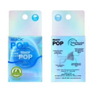 REACH POP Dental Floss, Mint, Vegan Wax, Plaque Remover, PFAS-Free, Shred Resistant, Cruelty Free, Eco Friendly PCR Packaging Holder, Dental Oral Care, for Adults & Kids, 54.6yd, 1 Pack