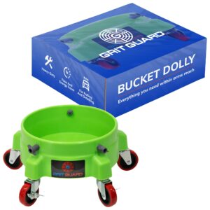 grit guard bucket dolly with wheels - rolling detailing wash bucket with 5 wheels and 2 locking casters compatible with 2.5, 4, 5 and 6 gallon buckets (green, 3" red casters)