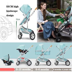 Infant Carriage Portable Baby Stroller 3 in 1 Infant Pram Pushchair for Newborn and Toddler Foldable Anti-Shock High View Carriage (3 In1,Black)