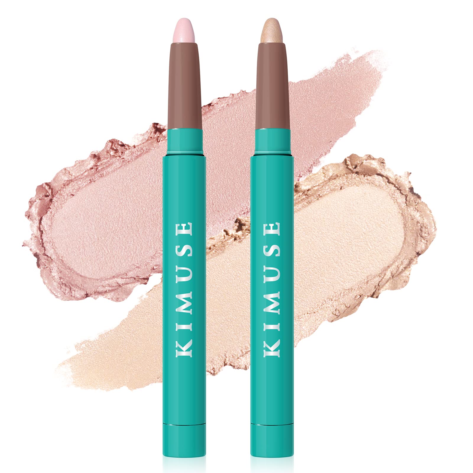 KIMUSE 2PCS Waterproof Eyeshadow Stick Set, Brightener Eyeshadow Pencil Duo, Glitter Highlighter Eye Liner, Shimmer Creamy Long Lasting Eye Makeup