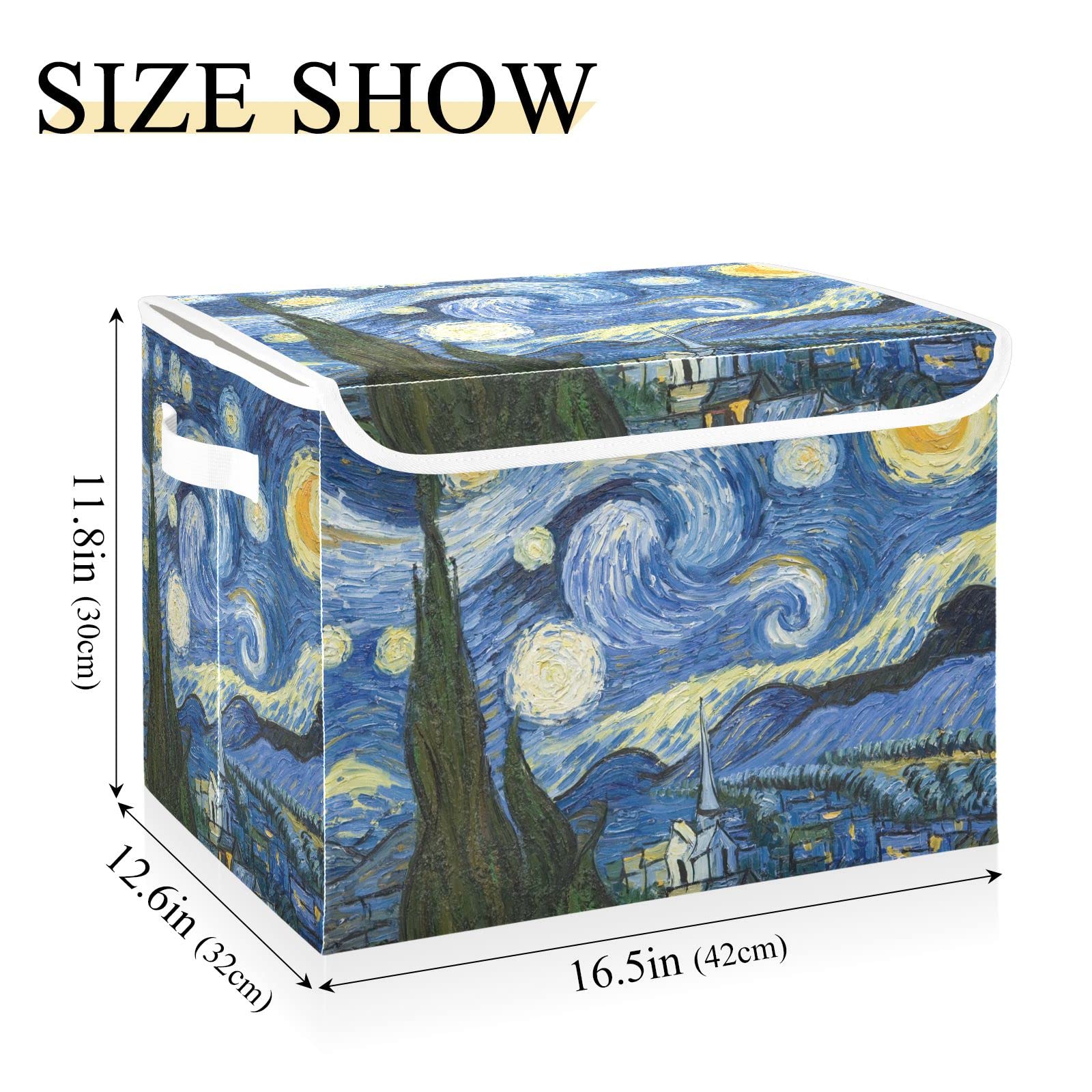 WELLDAY Van Gogh The Starry Night Art Storage Baskets Foldable Cube Storage Bin with Lids and Handle, 16.5x12.6x11.8 In Storage Boxes for Toys, Shelves, Closet, Bedroom, Nursery