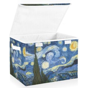 WELLDAY Van Gogh The Starry Night Art Storage Baskets Foldable Cube Storage Bin with Lids and Handle, 16.5x12.6x11.8 In Storage Boxes for Toys, Shelves, Closet, Bedroom, Nursery