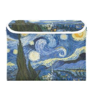 wellday van gogh the starry night art storage baskets foldable cube storage bin with lids and handle, 16.5x12.6x11.8 in storage boxes for toys, shelves, closet, bedroom, nursery