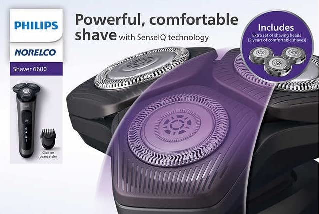 Philips Norelco Shaver 6600 with SenseIQ Technology, Series 6000.SkinProtect Blades, 360° Contour Heads and Smart Hair Sensor