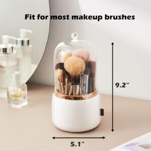 DEEIF Makeup Brush Holder Organizer with Lid 360 Rotating Dustproof Makeup Brushes Organizer for Vanity (Pearl White)