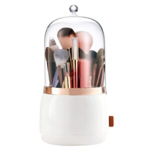 deeif makeup brush holder organizer with lid 360 rotating dustproof makeup brushes organizer for vanity (pearl white)