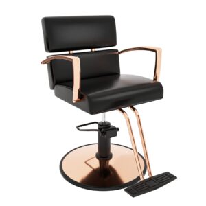 omysalon salon chair for hair stylist heavy duty, barber chair 360 degree swivel, hydraulic styling chair black & rose gold, beauty spa hairdressing tattoo equipment