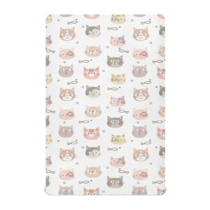 kigai cartoon cat face crib sheets for boys girls, soft and breathable pack n play sheets, portable mini stretchy cribs sheets, 52x28 inch