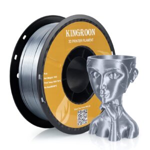 kingroon silk pla 3d printer filament, dimensional accuracy +/- 0.03 mm, 1 kg spool(2.2lbs), pla shiny filament 1.75 mm (silver)