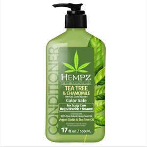 hempz biotin hair conditioner - tea tree & chamomile - for scalp care hair growth & strengthening of dry, damaged and color treated hair, hydrating, softening, moisturizing - 17 fl oz