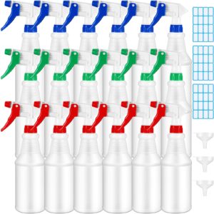 yinder 18 pcs 16 oz plastic spray bottle bulk empty refillable spray bottles for cleaning solution leak proof water sprayer bottle with adjustable nozzle mist/stream mode (red, blue, green)