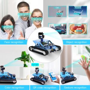 Raspberry Pi 4B 3B+ Camera DIY Electronic Kit Ffor Teens Adults Programmable G1 Tank Smart Robot Car Kit（Raspberry Pi NOT Include）