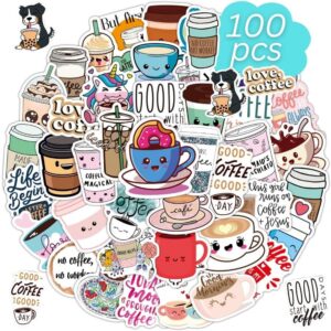 100pcs kawaii coffee stickers, cute stickers coffee cups, chromebook stickers, vinyl decals cups, café stickers for teens (stickers for kids, teens, adults)