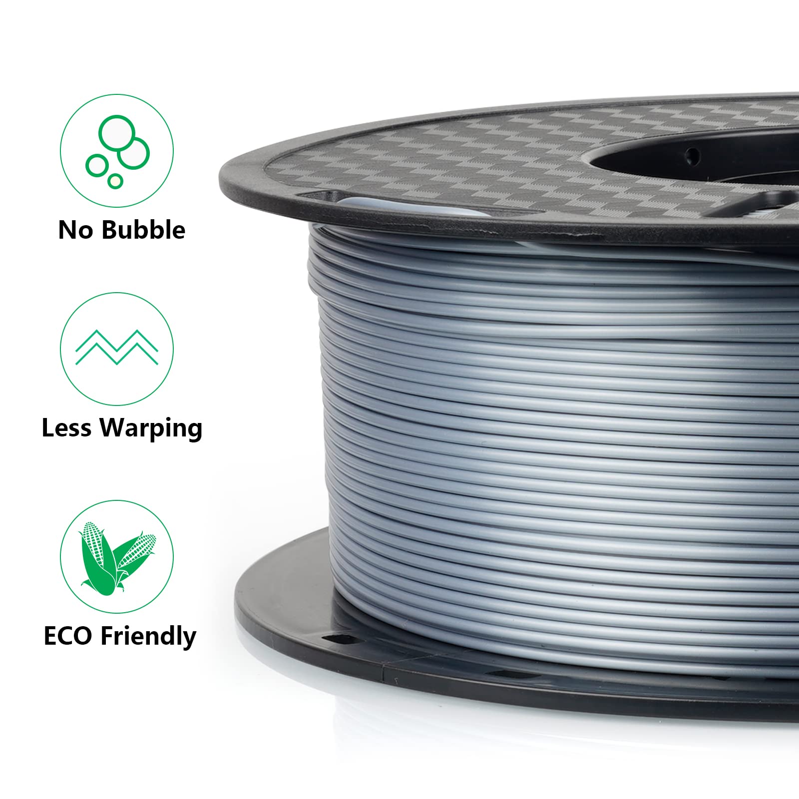 Kingroon Silk PLA 3D Printer Filament, Dimensional Accuracy +/- 0.03 mm, 1 kg Spool(2.2lbs), PLA Shiny Filament 1.75 mm (Silver)