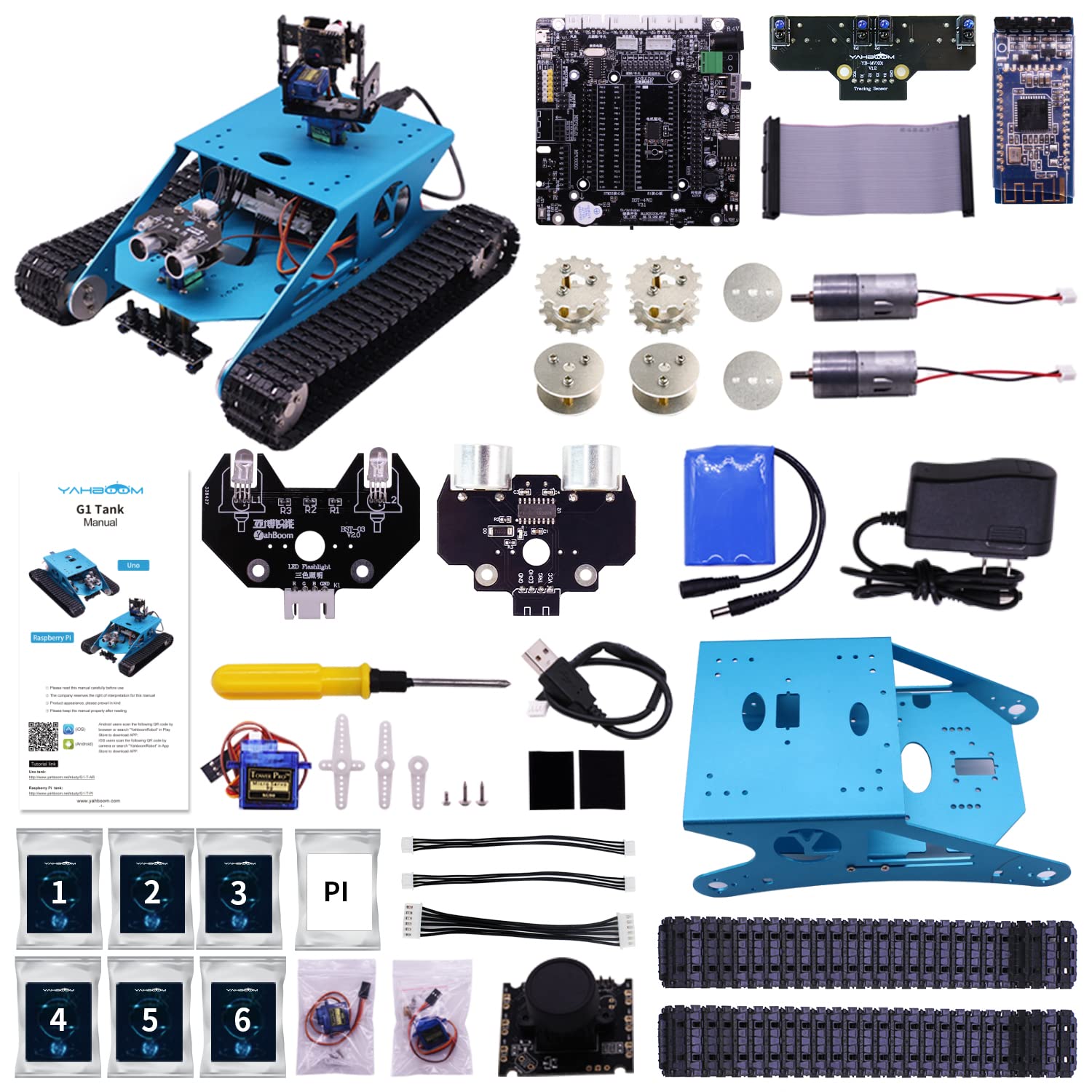 Raspberry Pi 4B 3B+ Camera DIY Electronic Kit Ffor Teens Adults Programmable G1 Tank Smart Robot Car Kit（Raspberry Pi NOT Include）