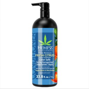 hempz biotin conditioner - triple moisture fresh citrus - peach & grapefruit - for growth & strengthening of dry, damaged and color treated hair, hydrating, softening, moisturizing - 33.8 fl oz