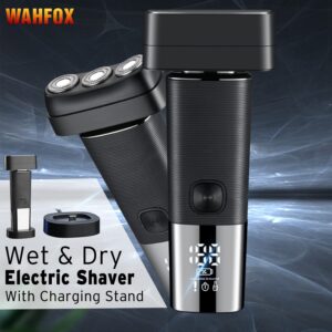 WAHFOX Electric Shaver Wet & Dry Shaver with Charging Stand, Pop-up Trimmer, with Shaving Cream, Rechargeable Shaver