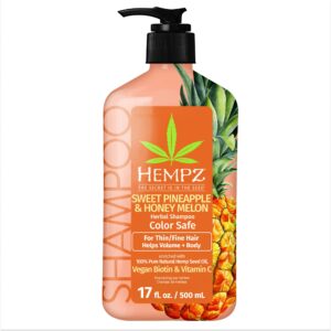 hempz biotin shampoo - sweet pineapple & honey melon - for thin/fine hair growth & strengthening of dry, damaged and color treated hair, hydrating, softening, moisturizing - 17 fl oz