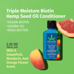 Hempz Biotin Conditioner - Triple Moisture - Peach & Grapefruit - For Growth & Strengthening of Dry, Damaged and Color Treated Hair, Hydrating, Softening, Moisturizing - Travel Size 2.25 Fl OZ