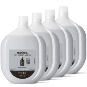 method premium gel hand wash refill, vetiver + amber, recyclable bottles, biodegradable formula, 34 fl oz (pack of 4)