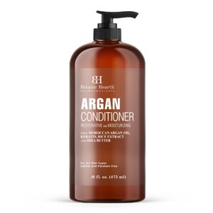 botanic hearth argan conditioner | for all hair types | hydrating & volumizing formula | with moroccan argan oil, jojoba oil, rosemary oil |sulphate & paraben free, color safe | 16 fl oz