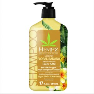 hempz biotin hair shampoo - original light floral & banana - for all hair types growth & strengthening of dry, damaged and color treated hair, hydrating, softening, moisturizing - 17 fl oz