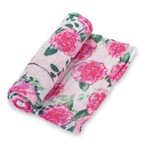 lollybanks muslin swaddle blanket | 100% cotton | newborn and infant blanket | large 47 x 47 inches for girls | light weight and breathable | peony flower print