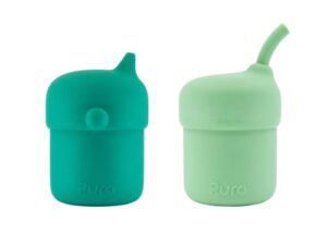 pura my-my silicone sippy cup - training cup, reusable, platinum food grade medical grade, spill proof cups for kids, toddlers, babies & infants - 2-pack mint + straw, moss combo