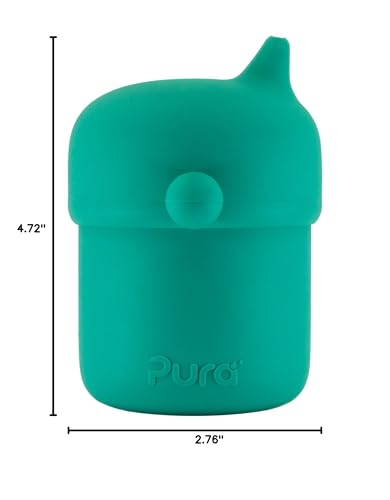 Pura my-my Silicone Sippy Cup - Training Cup, Reusable, Platinum Food Grade Medical Grade, Spill Proof Cups for Kids, Toddlers, Babies & Infants - 2-Pack Mint + Straw, Moss Combo