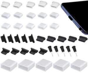 40 pcs 8 types silicone anti dust cover plugs + charging port protector cover cap + plastic cable port dust stopper compatible with apple micro usb type-c, earphone plug jack cap