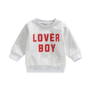 fiomva baby girl boy valentine's day outfits love print long sleeve pullover sweatshirt overszied sweater fall winter clothes (lover boy-grey b,18-24 months)