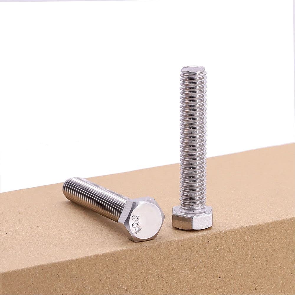 M12-1.75 x 50mm (8 pcs) Hex Head Bolts, 304 Stainless Steel 18/8, Hexagon Head Bolts, Full Thread Coverage, Coarse Thread, Strong, Durable, Thread Size Ranges from 3mm to 20mm Head Bolts, DIN933