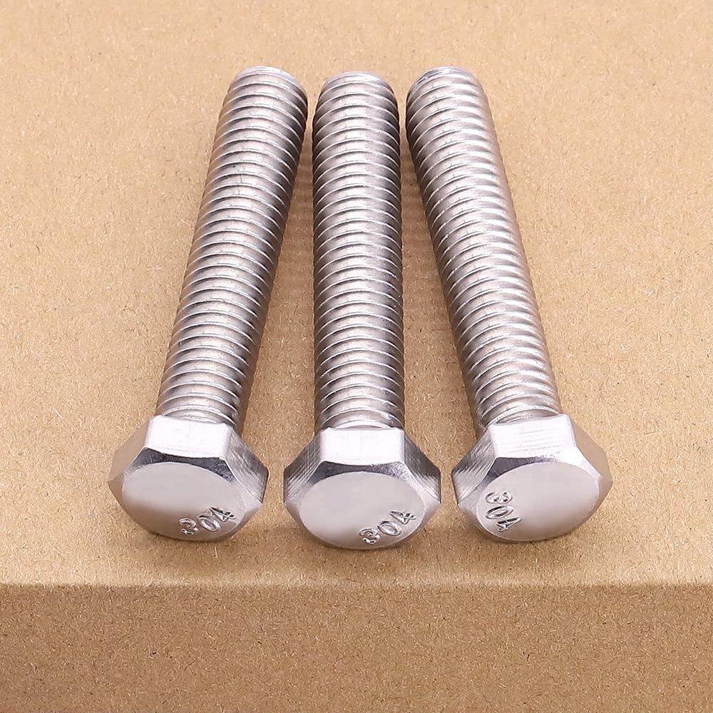 M12-1.75 x 50mm (8 pcs) Hex Head Bolts, 304 Stainless Steel 18/8, Hexagon Head Bolts, Full Thread Coverage, Coarse Thread, Strong, Durable, Thread Size Ranges from 3mm to 20mm Head Bolts, DIN933