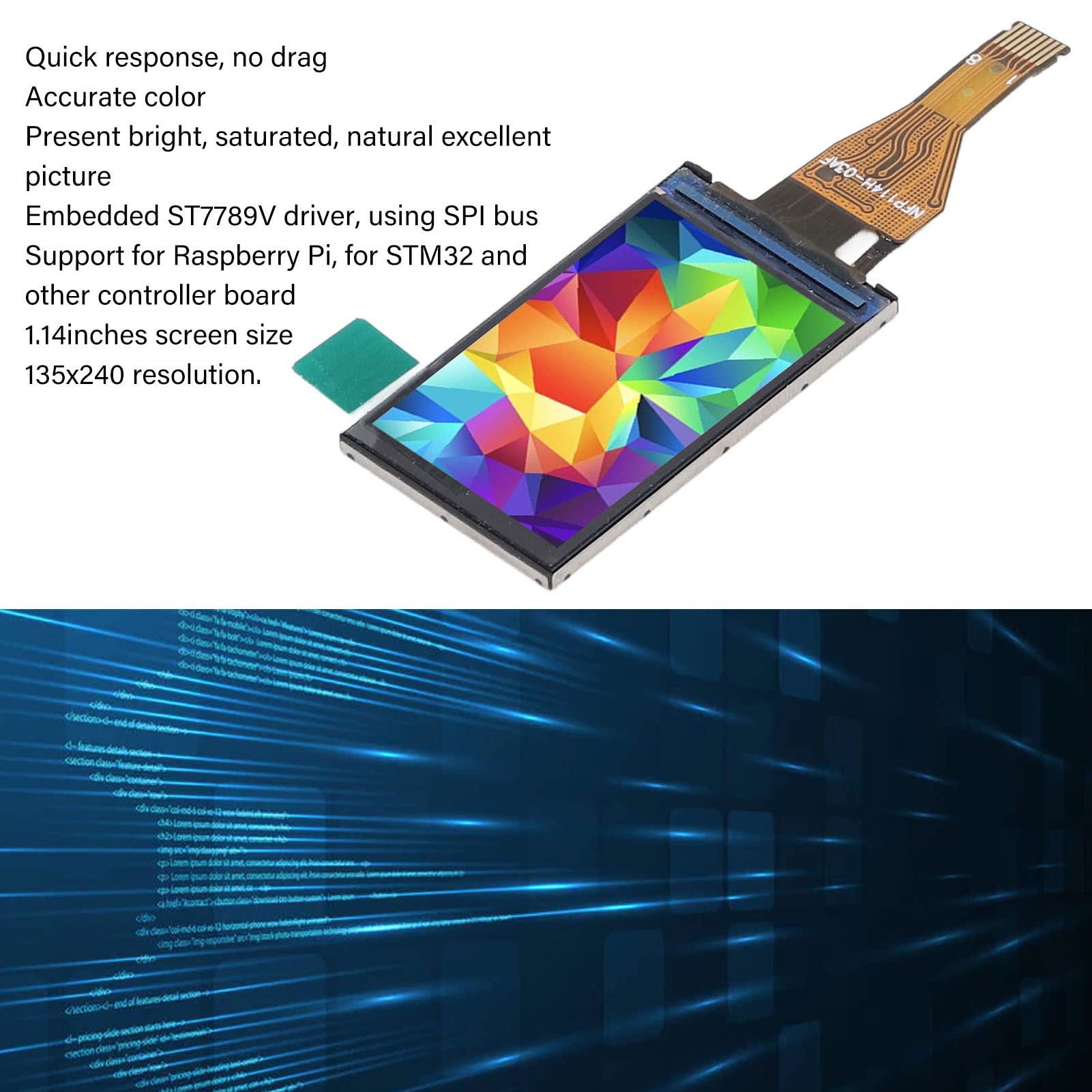 IPS Display Module, 2Pcs ST7789V Drive Non Radiation 135x240 Resolution IPS Display Module Compact SPI Interface Saturated Energy Saving for Controller Board