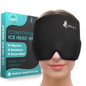 comfortable migraine headache relief cap - migraine ice head wrap with 360° form fitting design - gel ice cap - natural hot or cold therapy for headache, tension, puffy eyes, stress -one size fits all