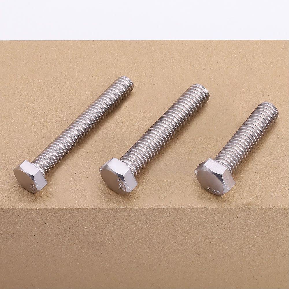 M12-1.75 x 50mm (8 pcs) Hex Head Bolts, 304 Stainless Steel 18/8, Hexagon Head Bolts, Full Thread Coverage, Coarse Thread, Strong, Durable, Thread Size Ranges from 3mm to 20mm Head Bolts, DIN933